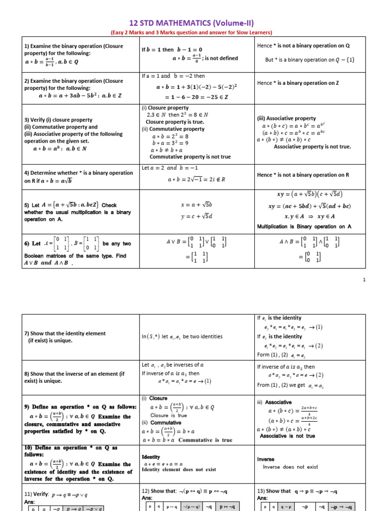 12maths - EM - V2 - Slow Learner - 2M - 3marks - Updated - Jan - 2024 | PDF | Matrix ...