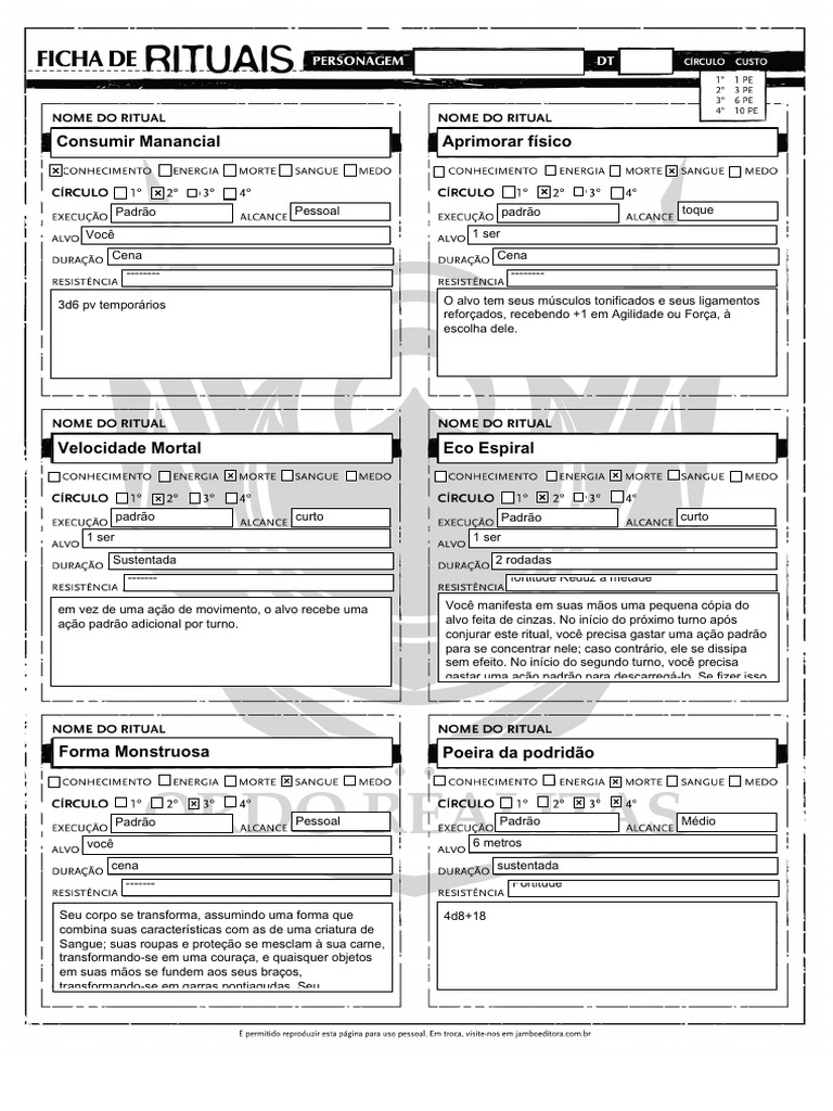 Ficha de Rituais Yami | PDF