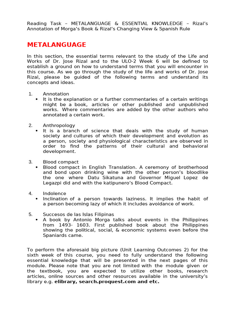 Rizal's Annotation of Morga's Book & Rizal's Changing View & Spanish ...