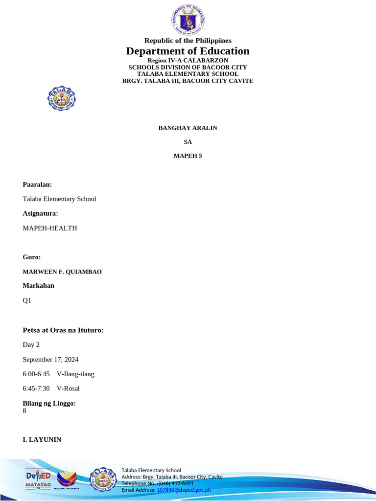 Mapeh Health 5 DLP August 20 | PDF