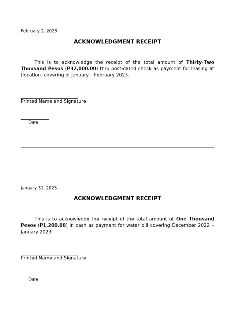 Acknowledgment Receipt WATER | PDF