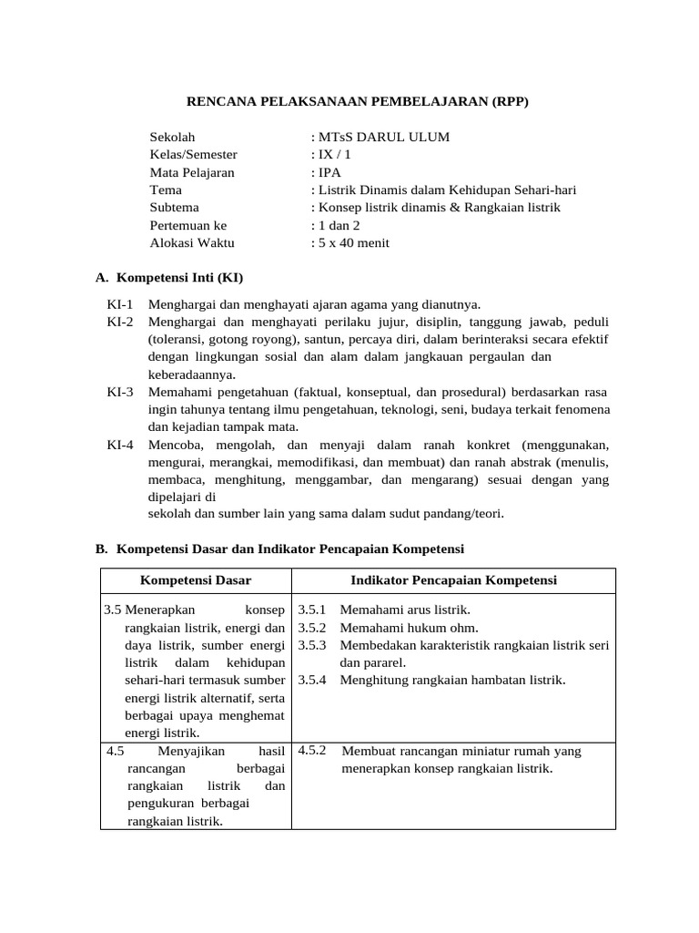 RPP Listrik Dinamis | PDF | Teknologi & Rekayasa