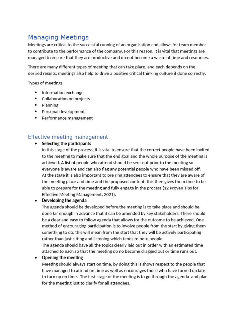 Managing Meetings | PDF