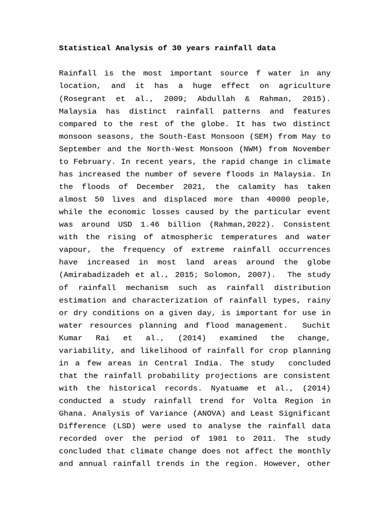 Statistical Analysis of 30 Years Rainfall Data | PDF