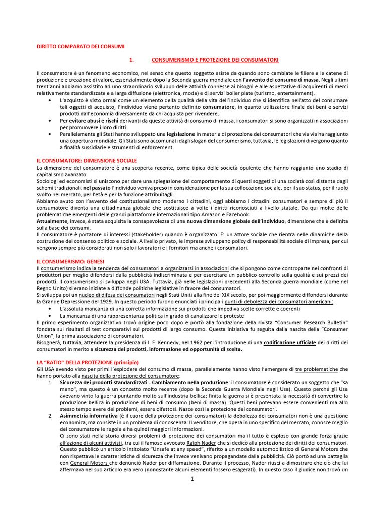 Diritto Comparato Dei Consumi | PDF