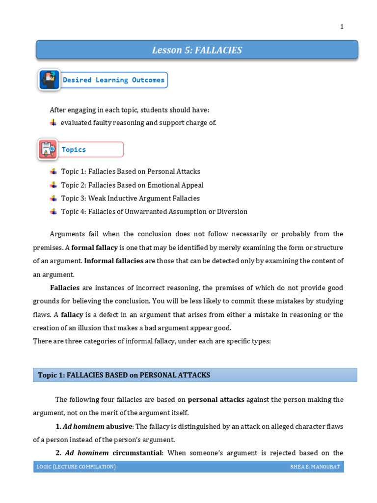 Lesson 5 - Fallacies | PDF