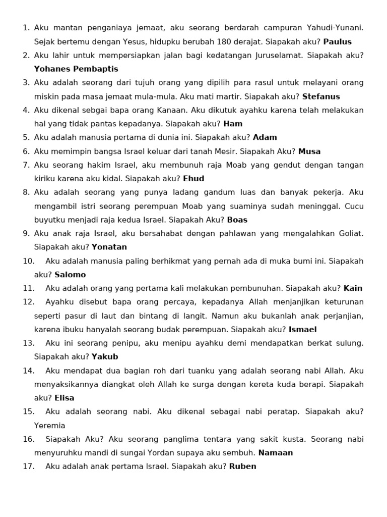 Tebak Tokoh Alkitab 1 | PDF