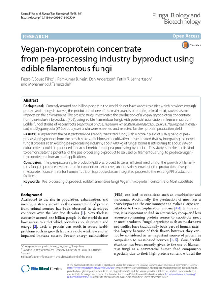 Vegan-Mycoprotein Concentrate From Pea-Processing | PDF