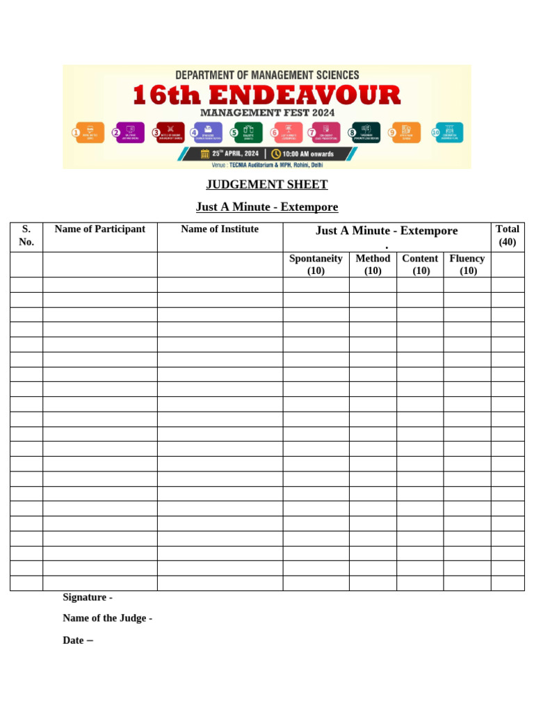 Jam Judgement Sheet | PDF