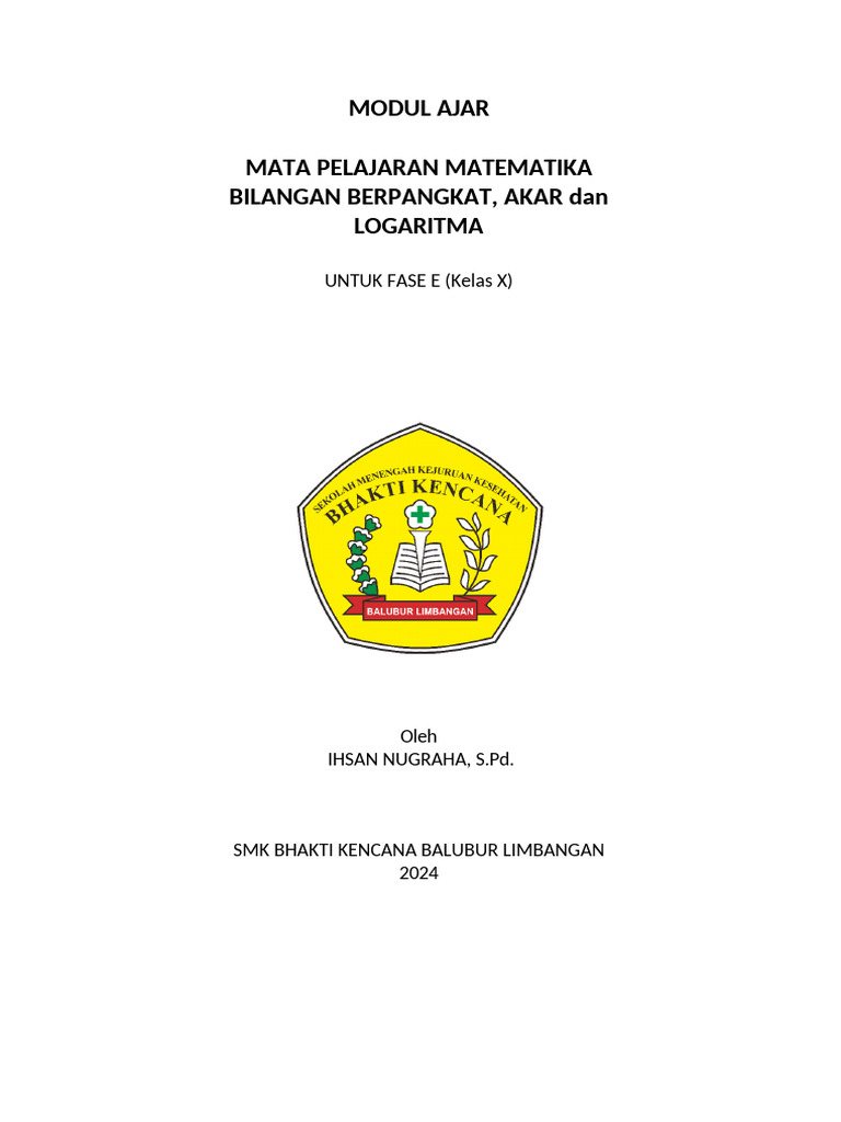Modul Ajar Matematika - Bilangan Berpangkat, Akar Dan Logaritma - Fase E | PDF