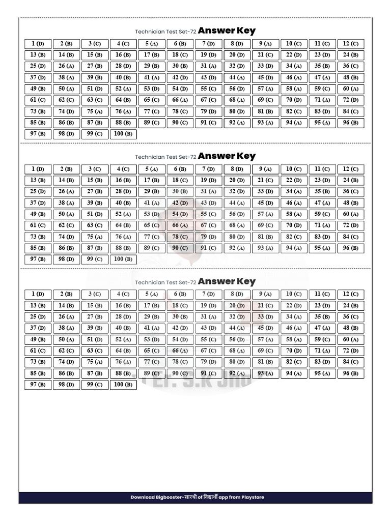 Technician Test Set-72 Full Answer Sheet | PDF