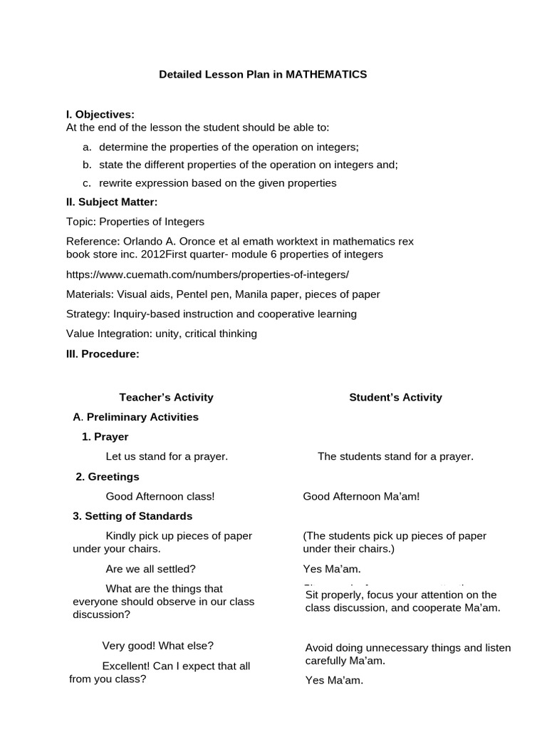 Properties of Integers Addition Subtraction | PDF
