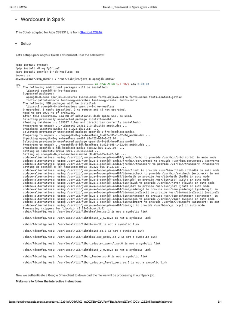 Colab 1 - Wordcount in Spark - Ipynb - Colab | PDF