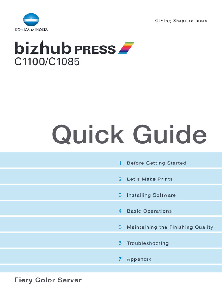 Konica Minolta Bizhub PRESS C1085 Quick Manual - Digital Printing System - Manualzz | PDF