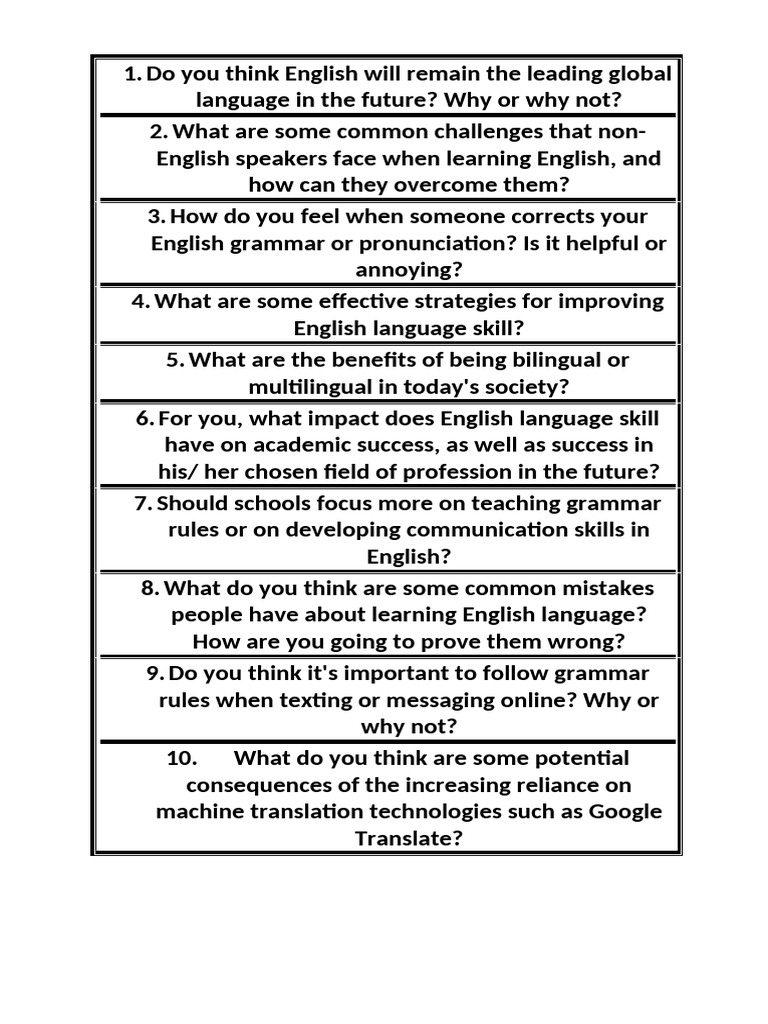 Possible Impromptu Speaking Questions | PDF