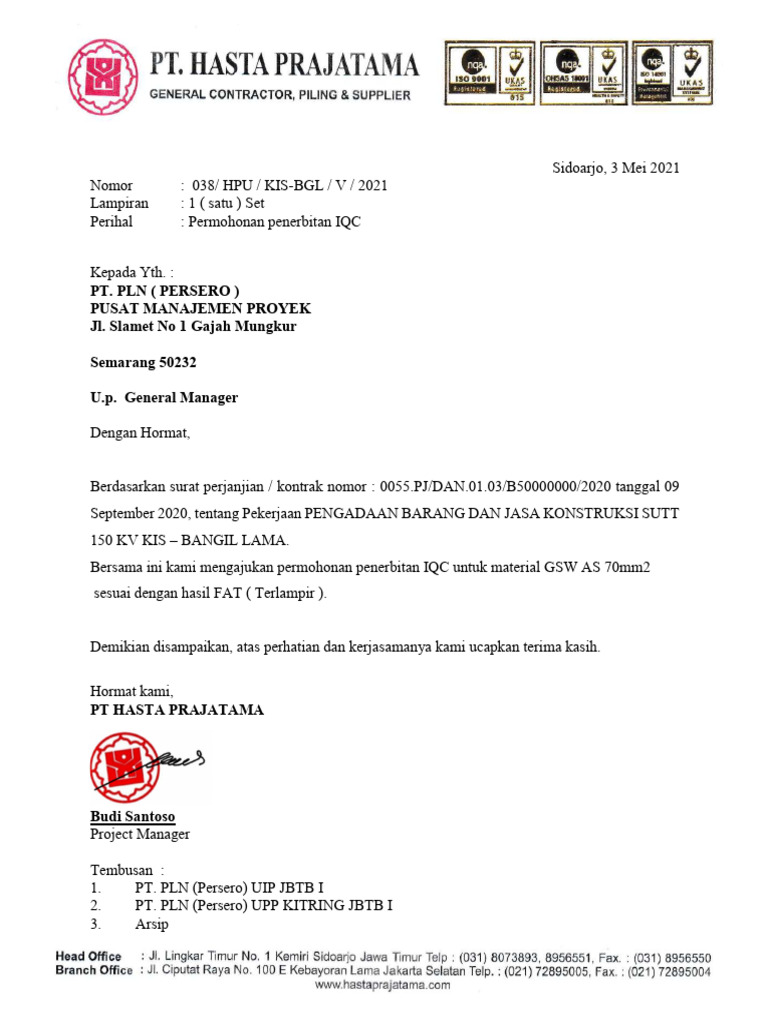 Permohonan IQC GSW | PDF