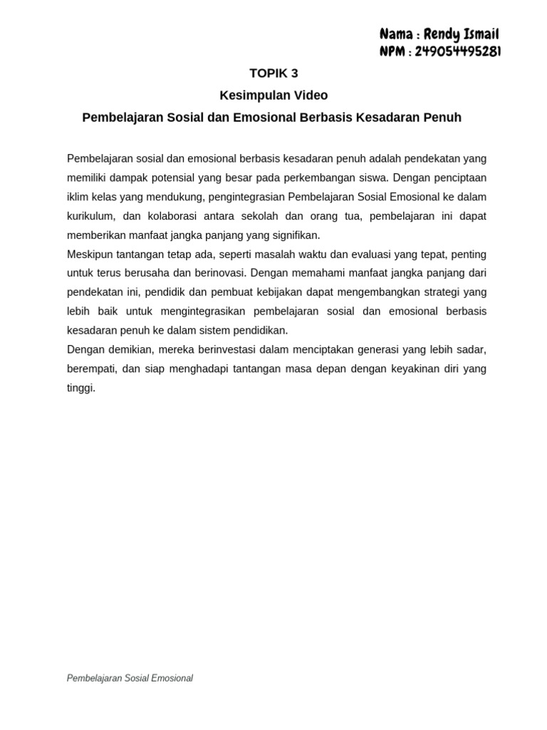 PSE - Topik 3 - Kesimpulan Video - PSE Berbasis Kesadaran Penuh | PDF