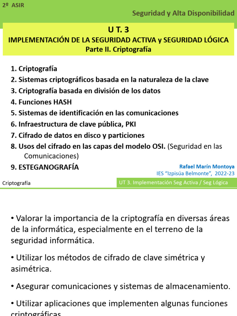 Parte 2 CRIPTOGRAFIA UT 3 Implan Seguridad Activa y Lógica 2022-23 | PDF