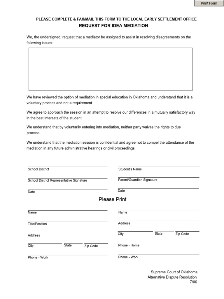 Request For Idea Mediation | PDF | Mediation | Individualized Education ...