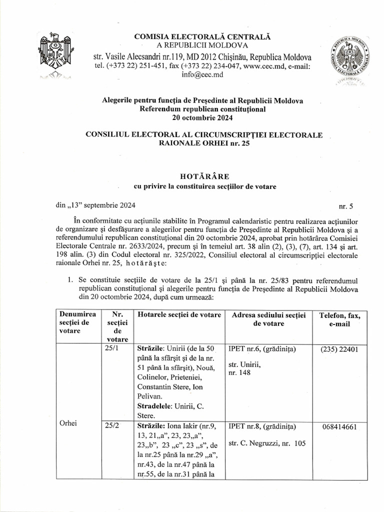 C2 25 Orhei HCECE NR 5 2024 Constituire SV | PDF