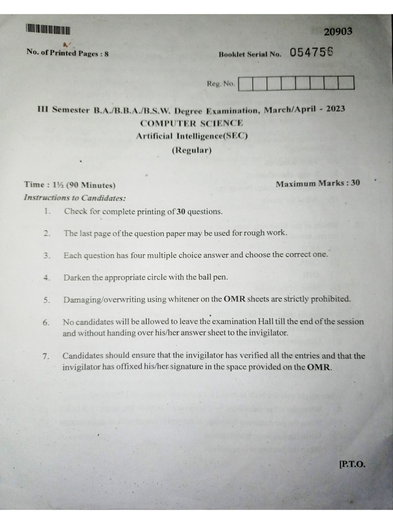 Artificial Intelligence Question Paper Pdf
