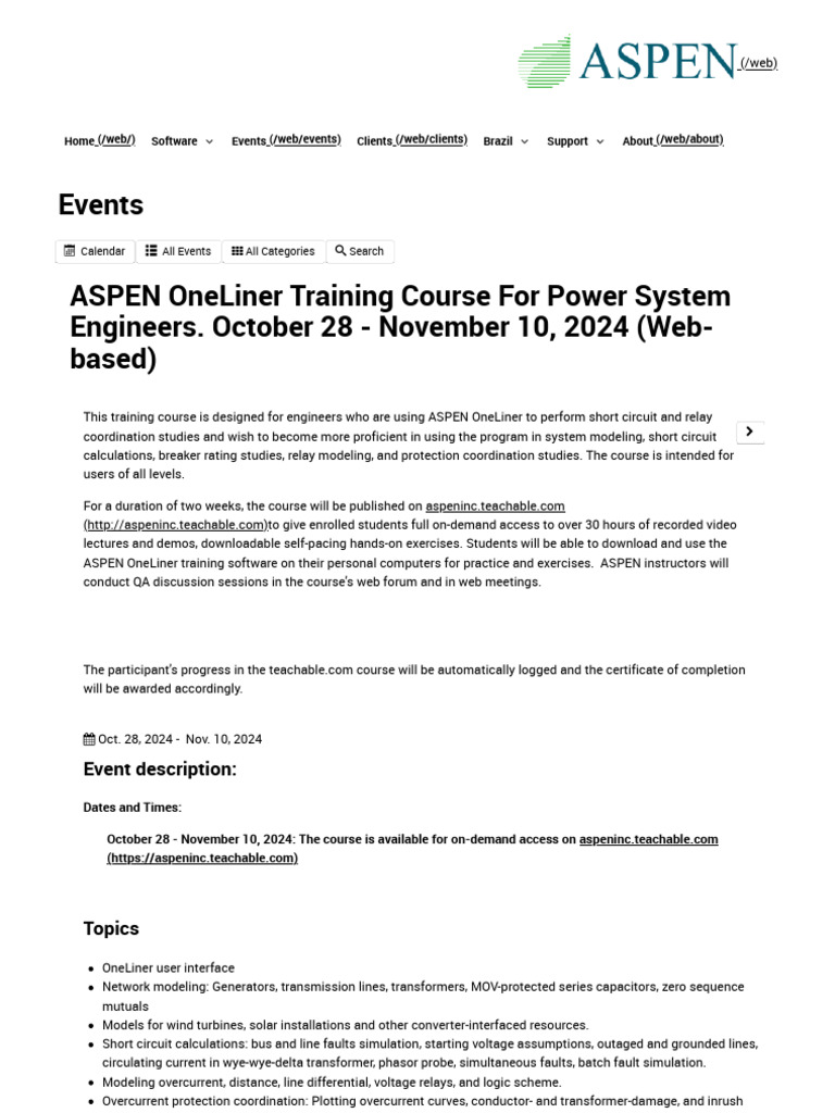 ASPEN OneLiner Training Course For Power System Engineers. October 28 ...