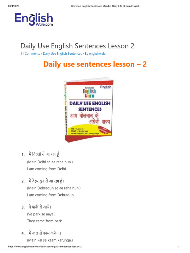 Common English Sentences Used in Daily Life - Learn English | PDF
