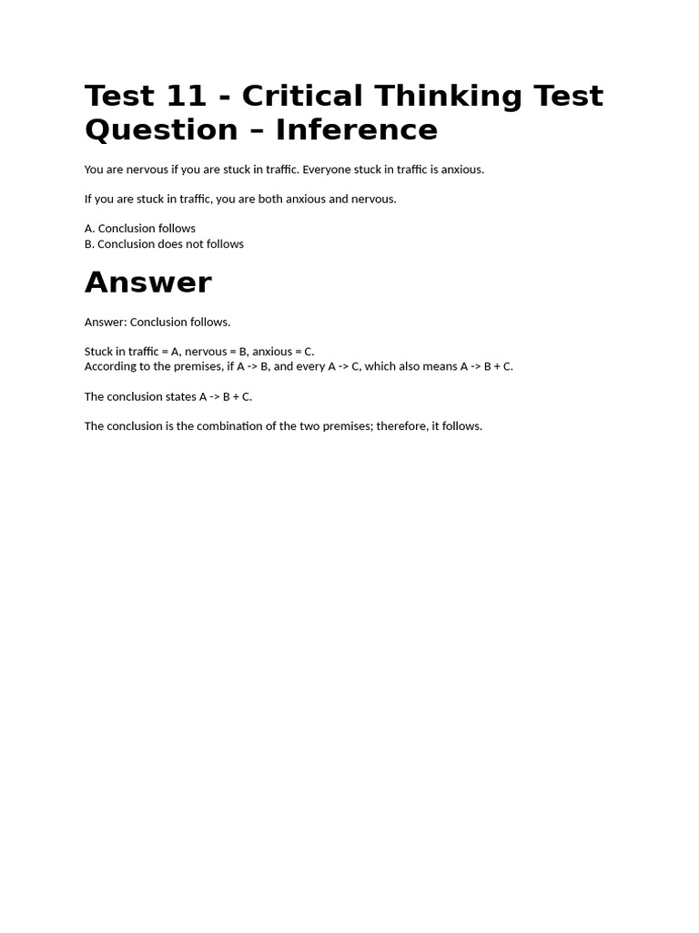 Test 11 - Critical Thinking Test - Inference | PDF