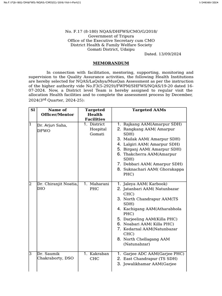 NQAS Assessment Schedule for Health Facilities | PDF