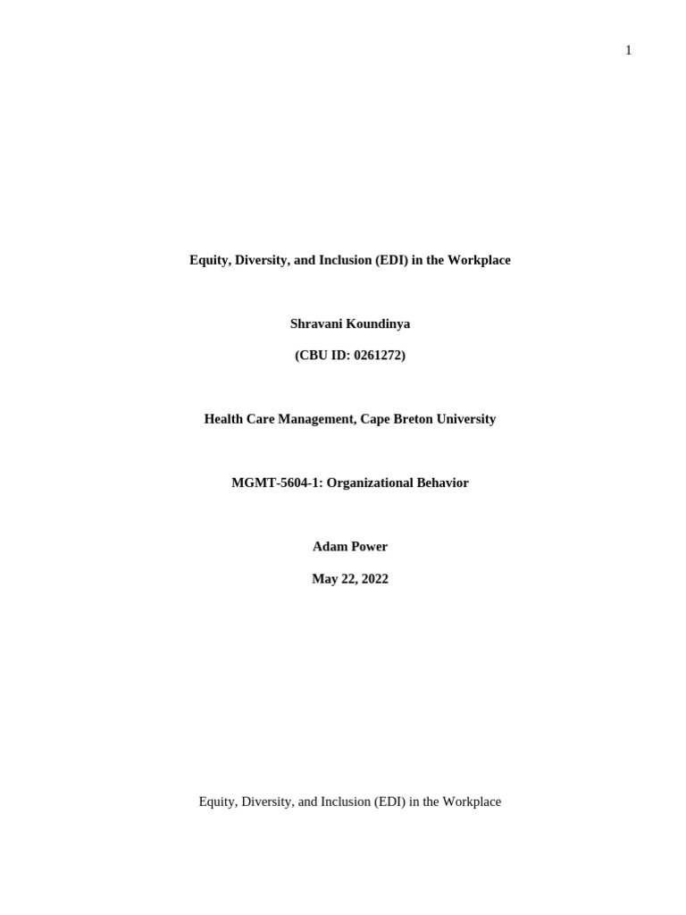 Equity, Diversity, and Inclusion (EDI) in The Workplace) | PDF