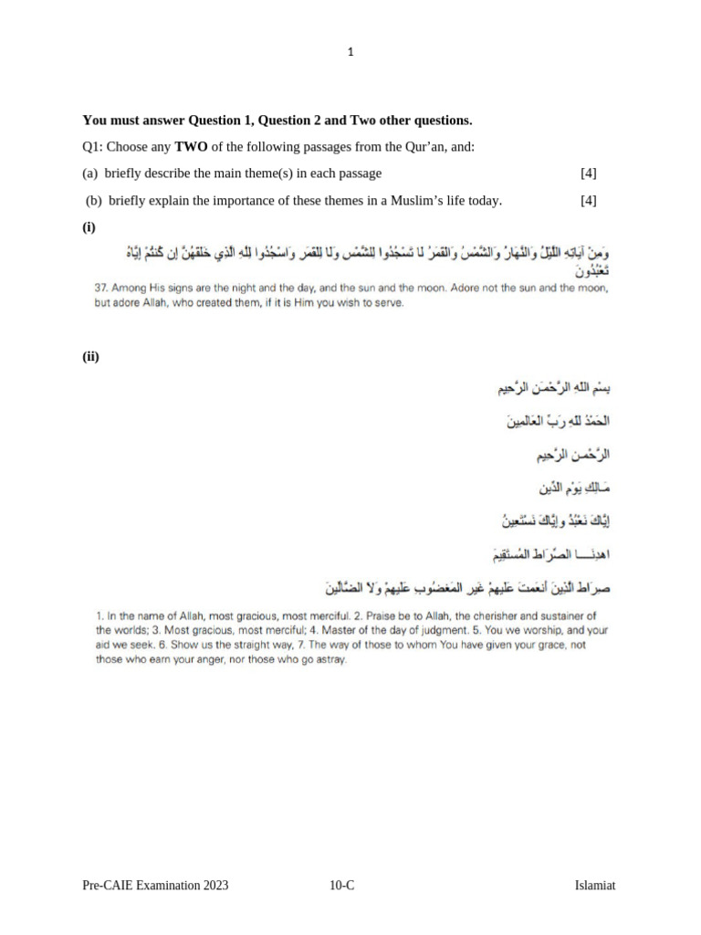 Academy Paper 1 Islamiat X-C Pre CAIE 2023 | PDF | Revelation | Muhammad