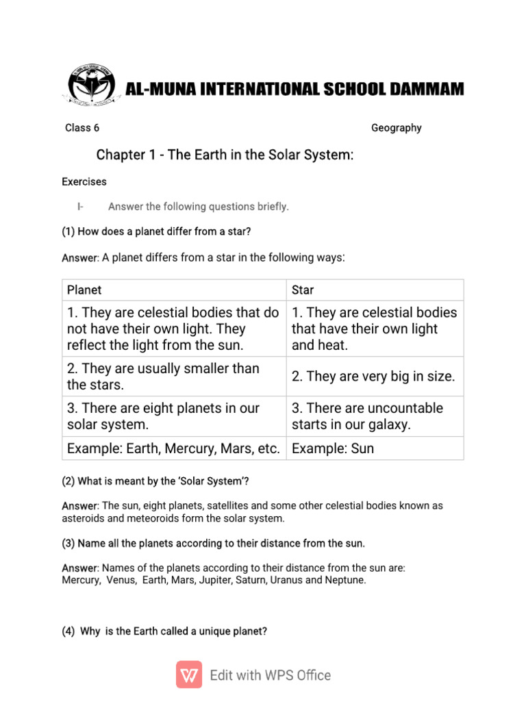Class 6 Geography Chapter 1 The Earth in The Solar System | PDF