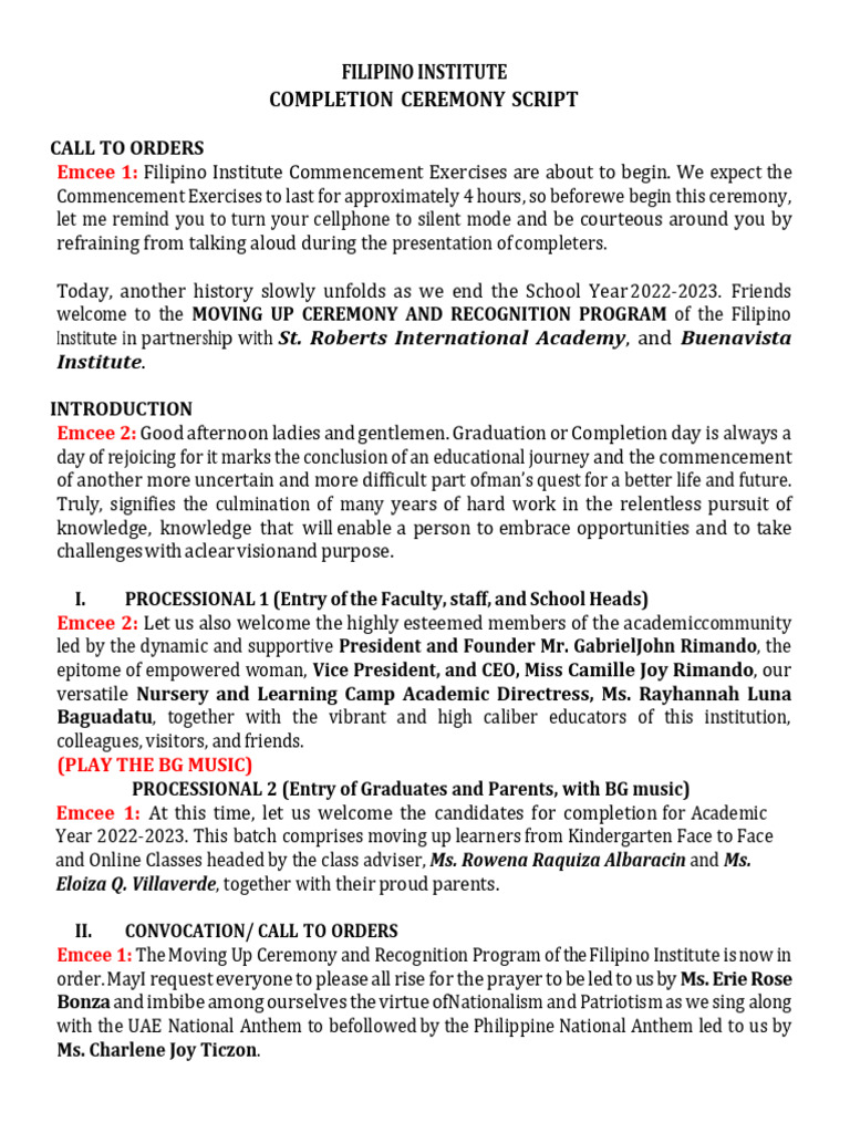 Fi Graduation Script 2023 | PDF