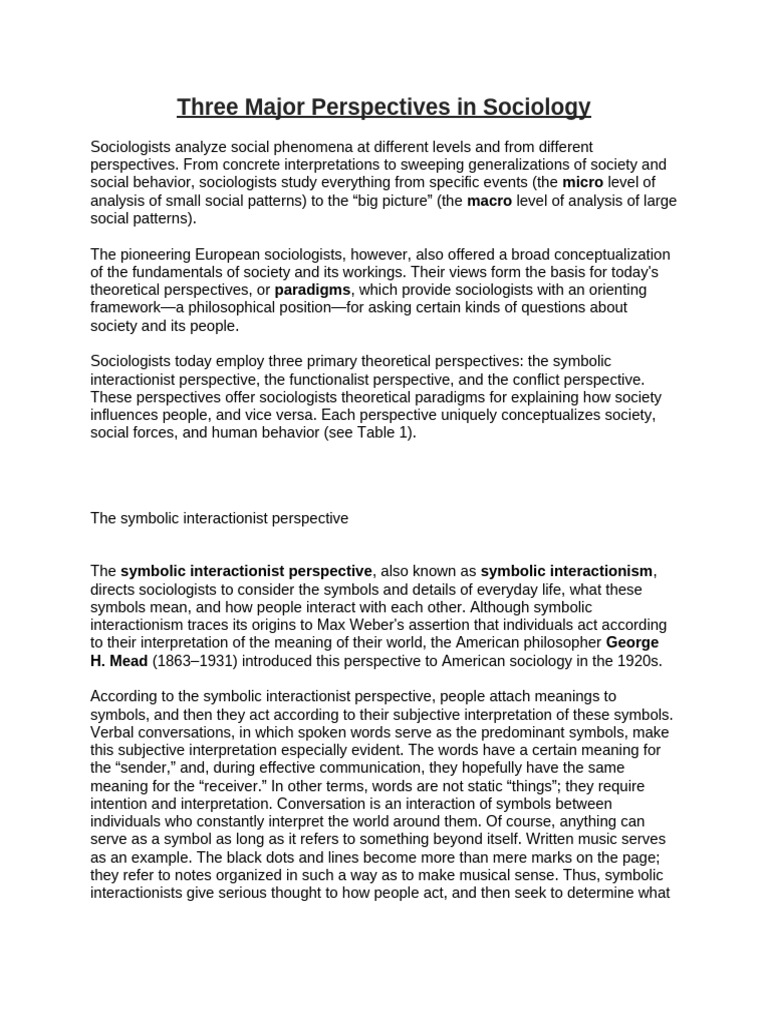 Lecture 4 Major Perspectives in Sociology | PDF