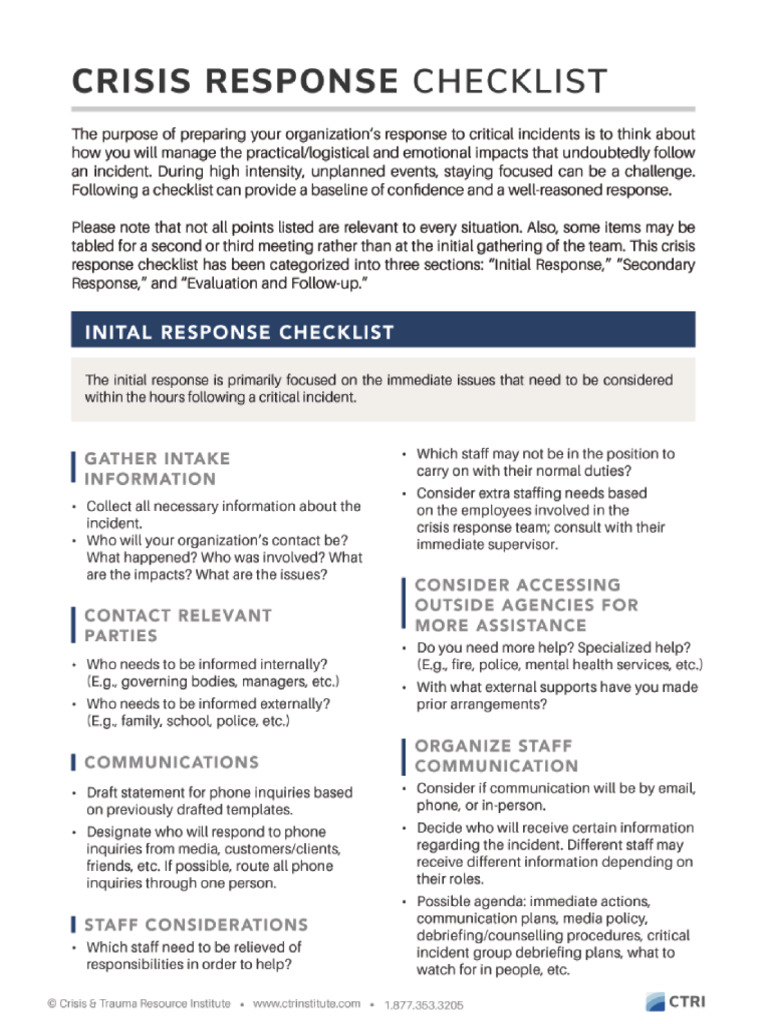 Crisis Response Checklist - 20201 CMYK p1 3 | PDF