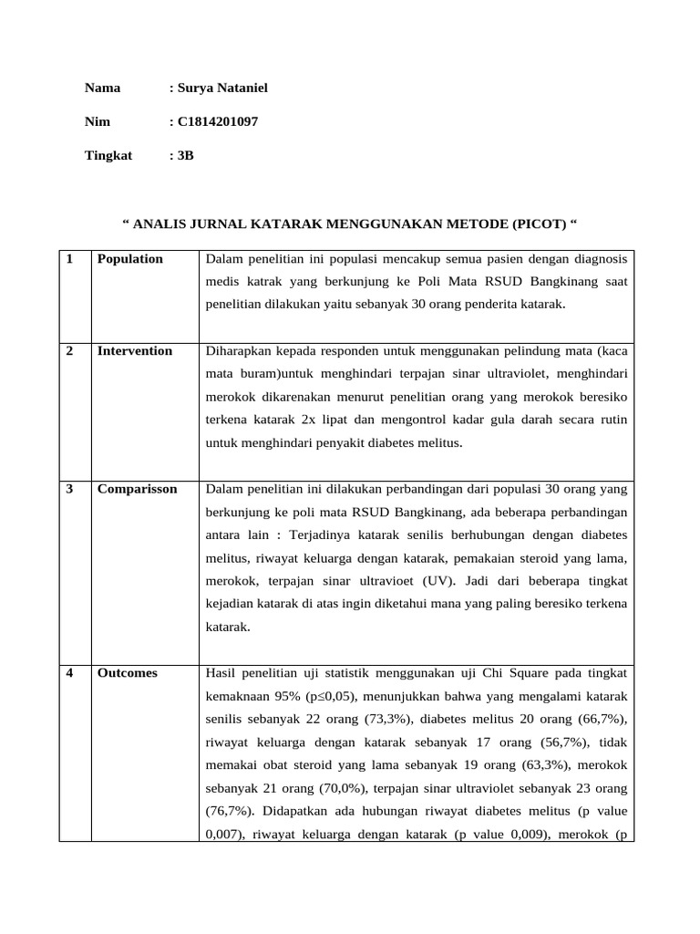 Analis Jurnal Katarak (PICOT) | PDF