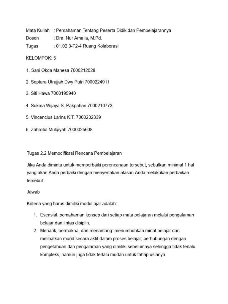 01.02.3-T2-4 Ruang Kolaborasi 2.2 - Kelompok 5 - MK. Pemahaman Tentang Peserta Didik Dan ...