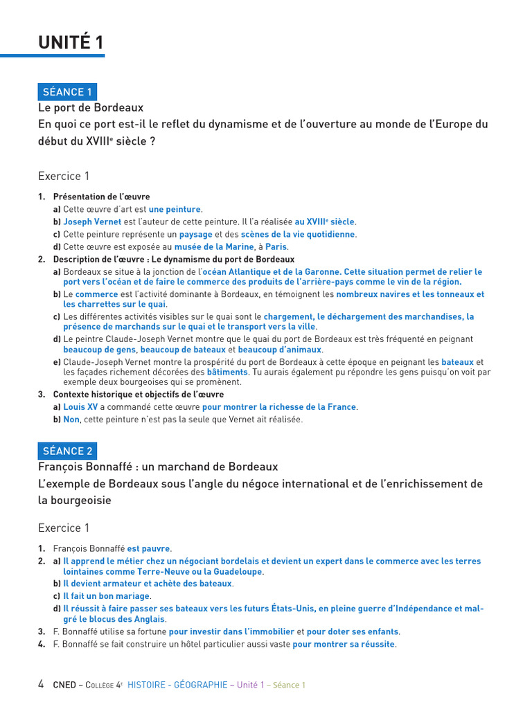 4GH41TEWB6123C01 - CorrigeCoursHistoireGeographie-U01 4eme Cned | PDF