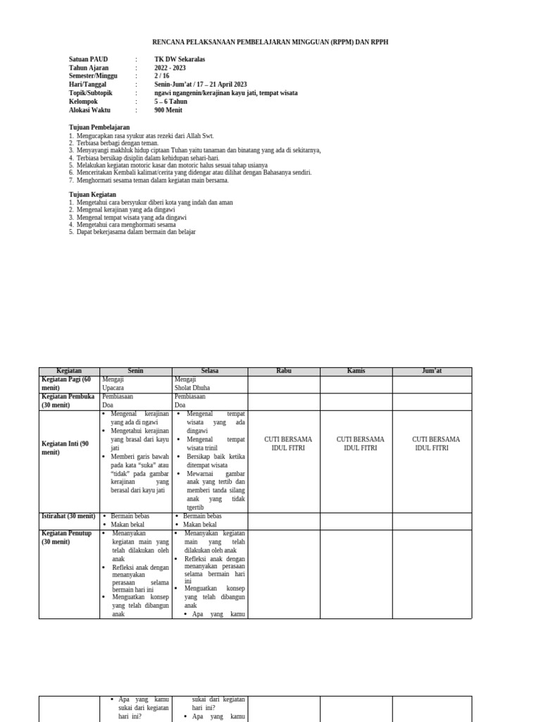RPPM RPPH Minggu Ke 16-17 | PDF