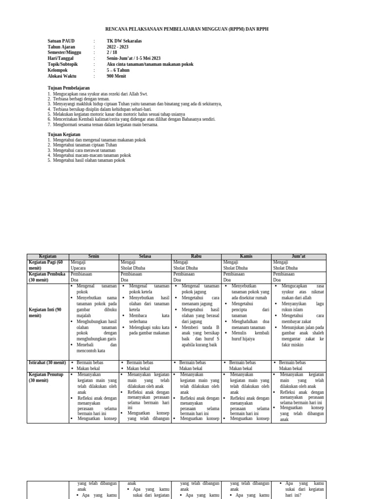 RPPM RPPH Minggu Ke 18 | PDF
