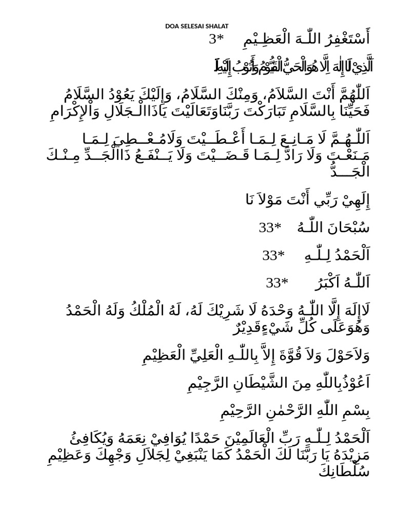 Zikir Dan Doa Selesai Shalat | PDF