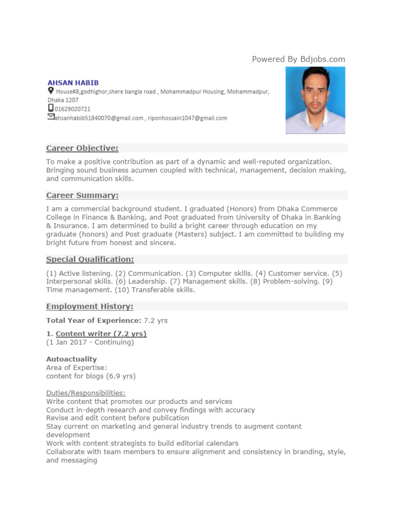 Ahsan Habib CV | PDF