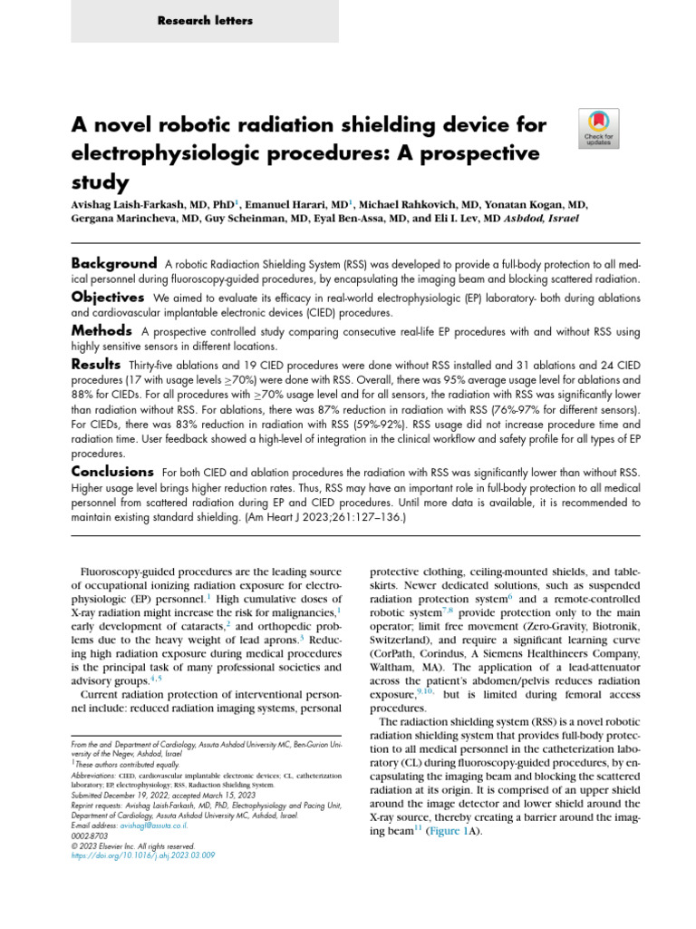 A Novel Robotic Radiation Shielding Device For Electrophysiologic ...