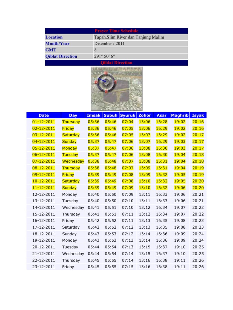 Prayer Time Schedule | PDF
