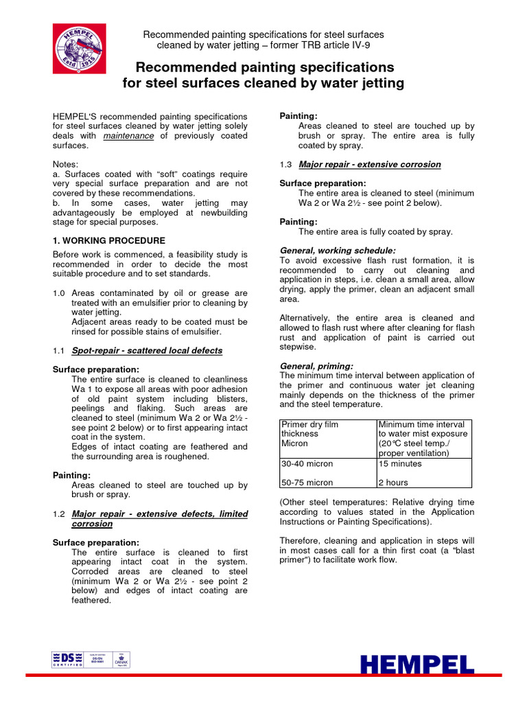 E - Water Jetted Steel, Recommended Painting Specifications | PDF