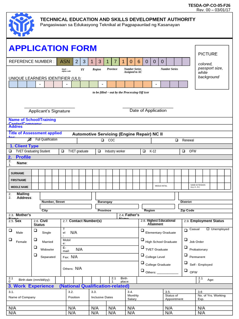 Asn NC Ii Form | PDF