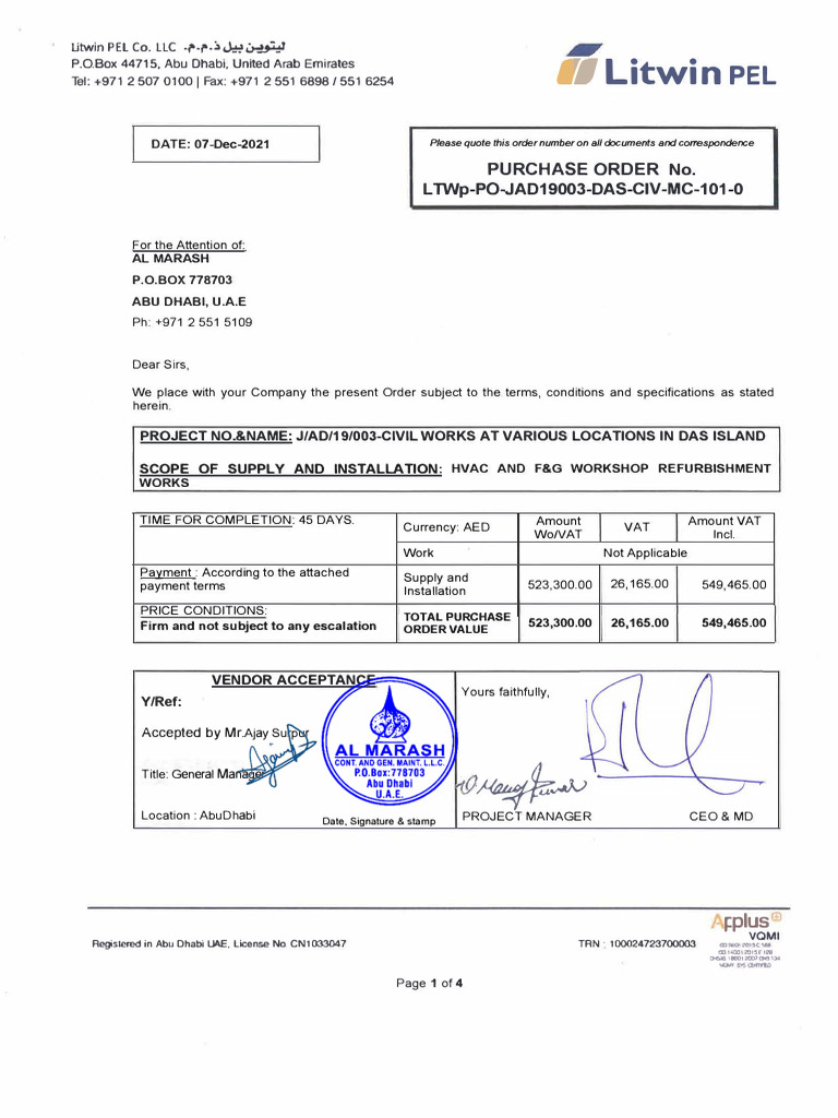 LTWP PO JAD19003 DAS CIV MC 101 AlMarash Signed | PDF | Currency | Foreign Exchange Market