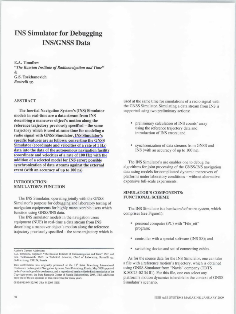 INS Simulator For Debugging INS GNSS Data | PDF