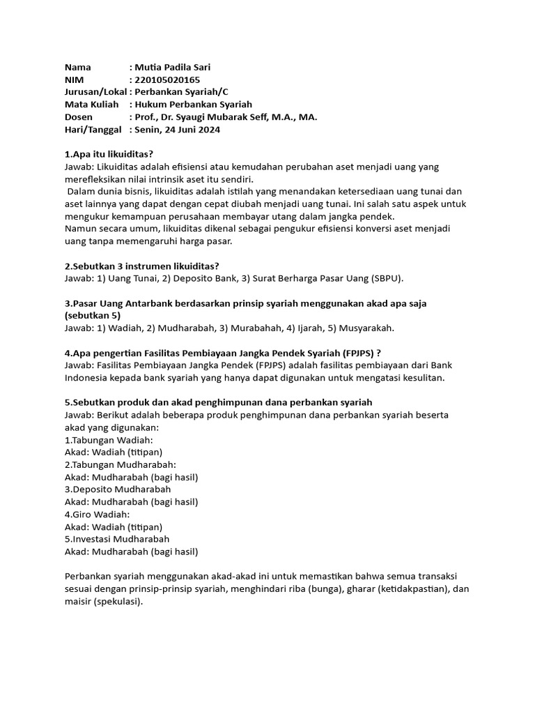 UAS Hukum Mutia Padila Sari (220105020165) | PDF