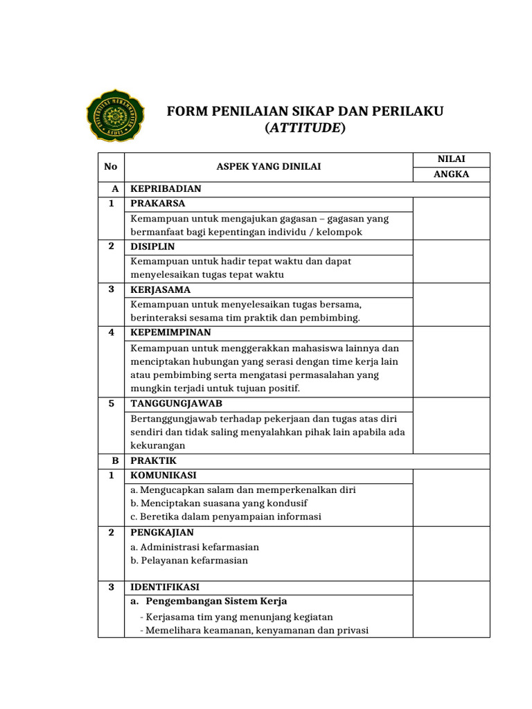 Form Penilaian PKPA PBF IGM Malang DELLA | PDF